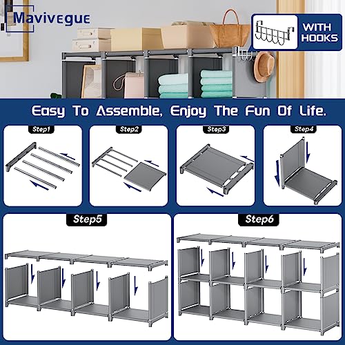 Mavivegue Book Shelf, 16 Cube Storage Organizer, DIY Bookcase, Metal Cube Bookshelf,Tall Book case for Bedroom, Living Room,Office,Closet Storage Organizer, Grey Cubicle Storage Rack