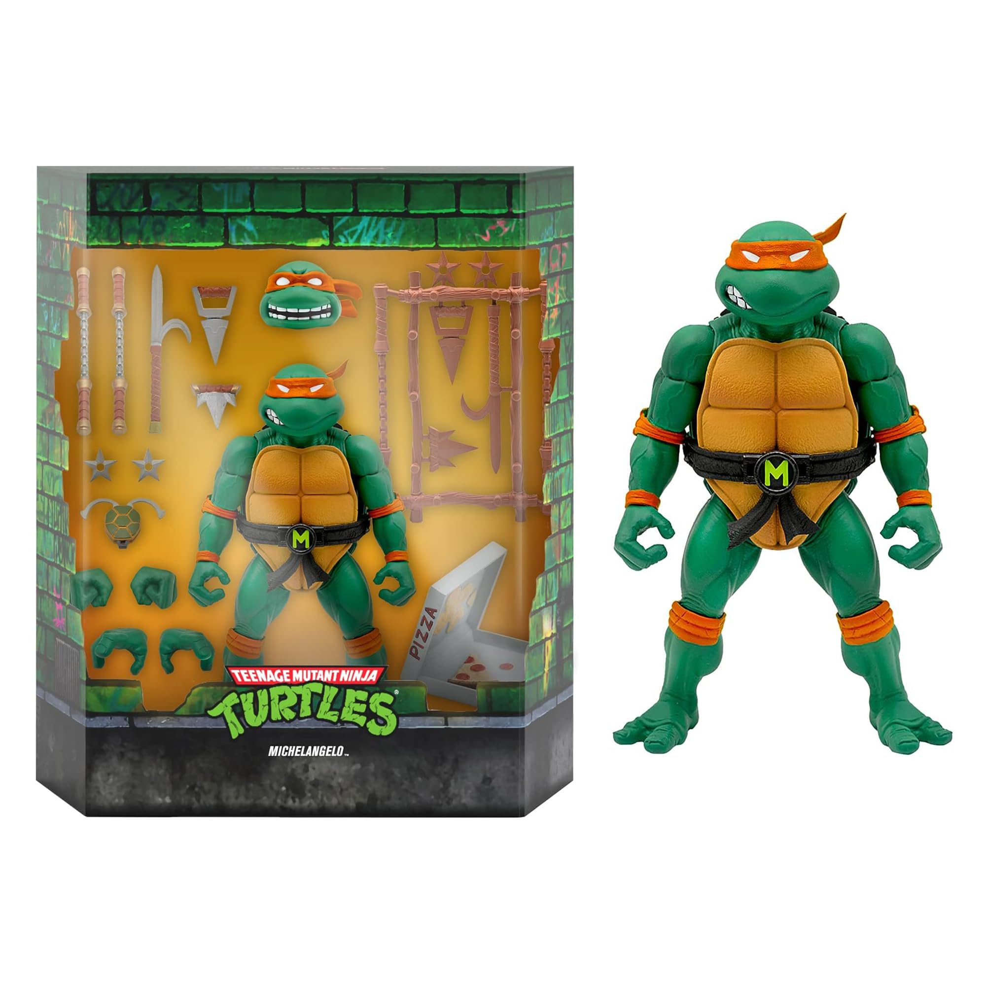 Super7 ULTIMATES! Teenage Mutant Ninja Turtles Michelangelo - 7" TMNT Action Figure with Accessories Classic Cartoon Collectibles and Retro Toys
