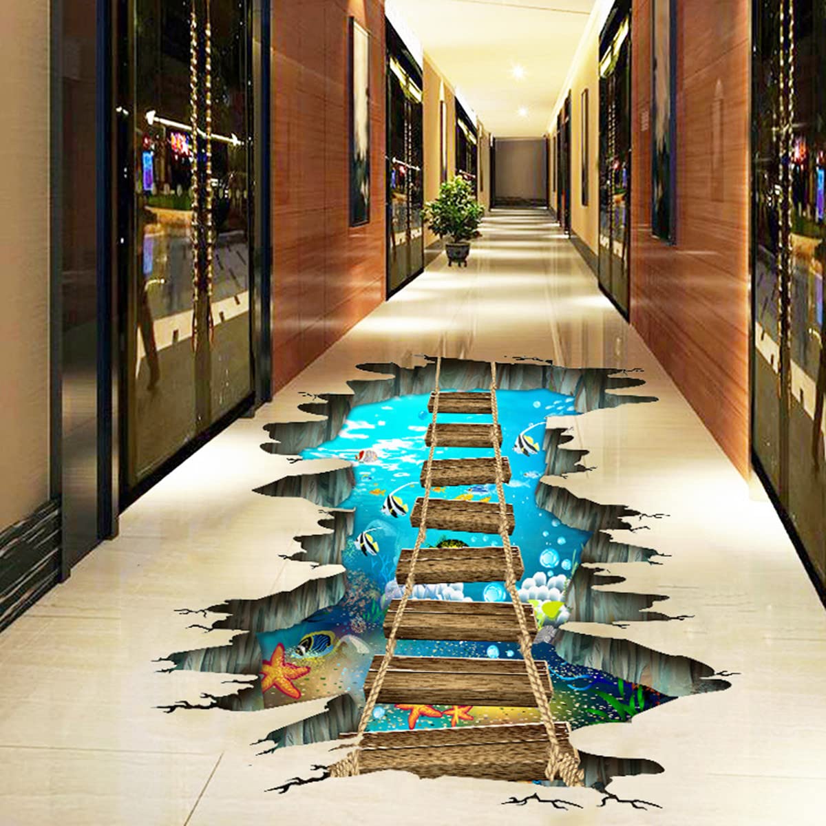 CAICOME 3D Floor Wall Decal Volcano Bridge Floor Wall Stickers Room Decor Removable PVC Flame Lava Wall Decals Murals Wallpaper,Super Vivid Color Lava Play Art Decor for Home Boys Room Kids Bedroom