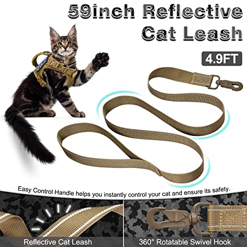 nanappice Tactical Cat Harness and Leash for Walking Esacpe Proof,Adjustable Soft Mesh Large Cat Vest with Rubber Handle Easy to Control,Molle Pathes