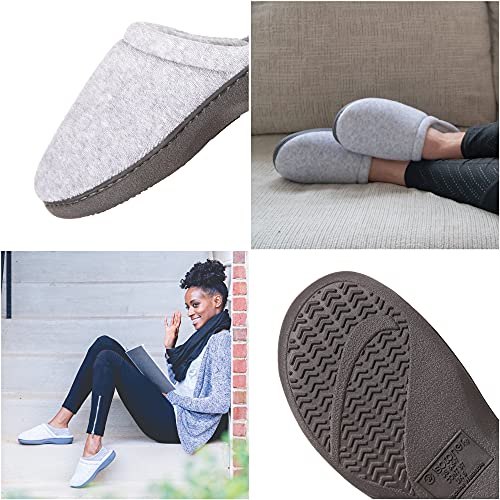 isotoner Women's Terry Slip On Clog Slipper with Memory Foam for Indoor/Outdoor Comfort, Heather Grey Rounded, 9.5-10