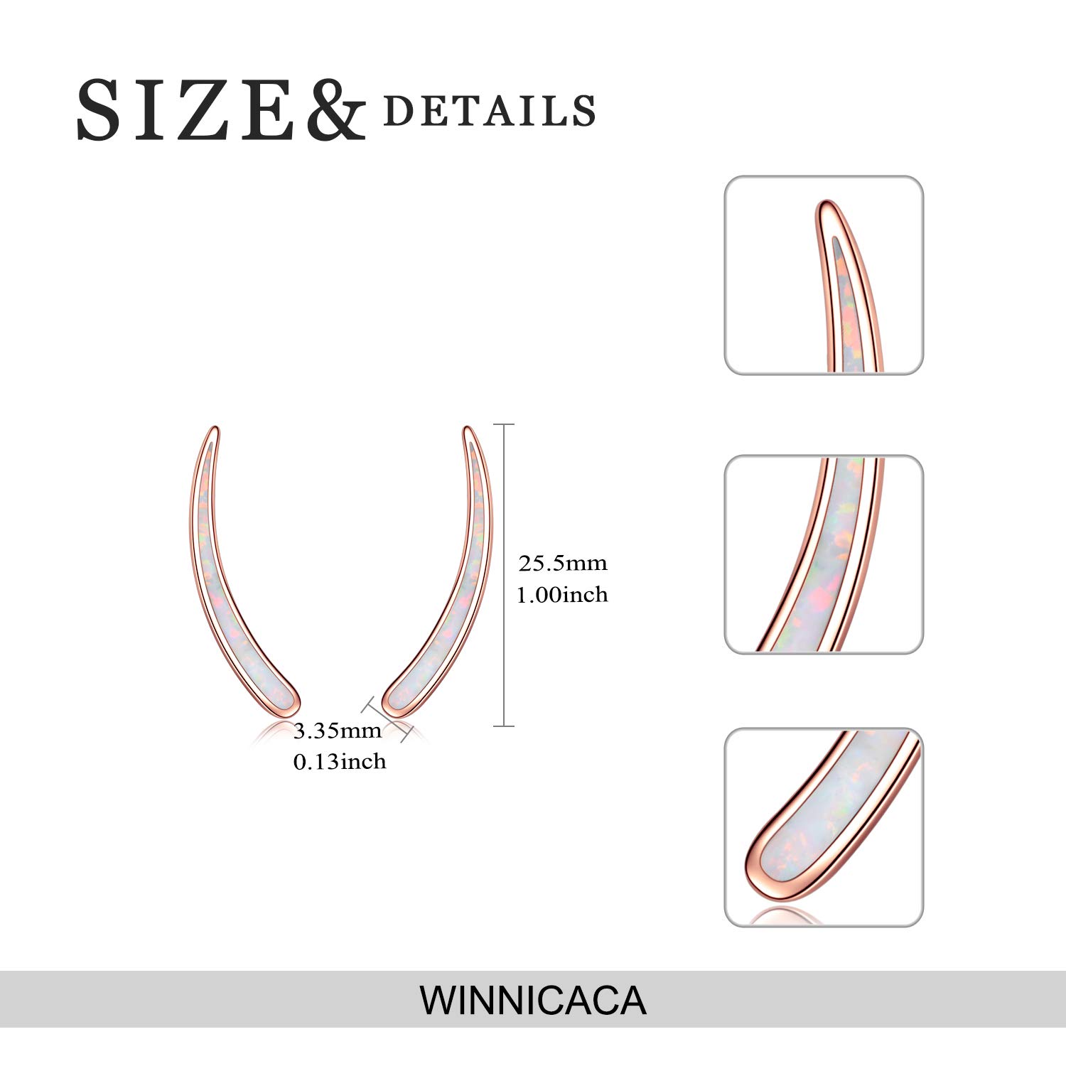 WINNICACA Ear Cuffs Hoop Climber Earrings for Women Sterling Silver Created Opal Crawler Climber Earrings Rose Gold Earrings for Women