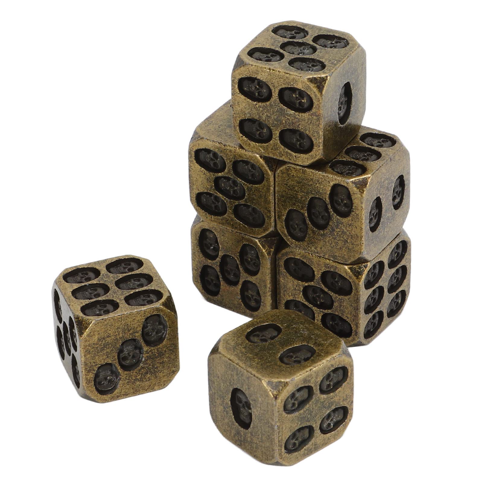 D6 Metal Dice Set, 6 Inlaid Skull Dice Set DND Dice Set with Gift Box 7 Pcs 6 Sided Polyhedral Metal Dice Set Portable Dungeons and Dragons Dice Set for DND RPG Pathfinder, Gifts(Bronze)