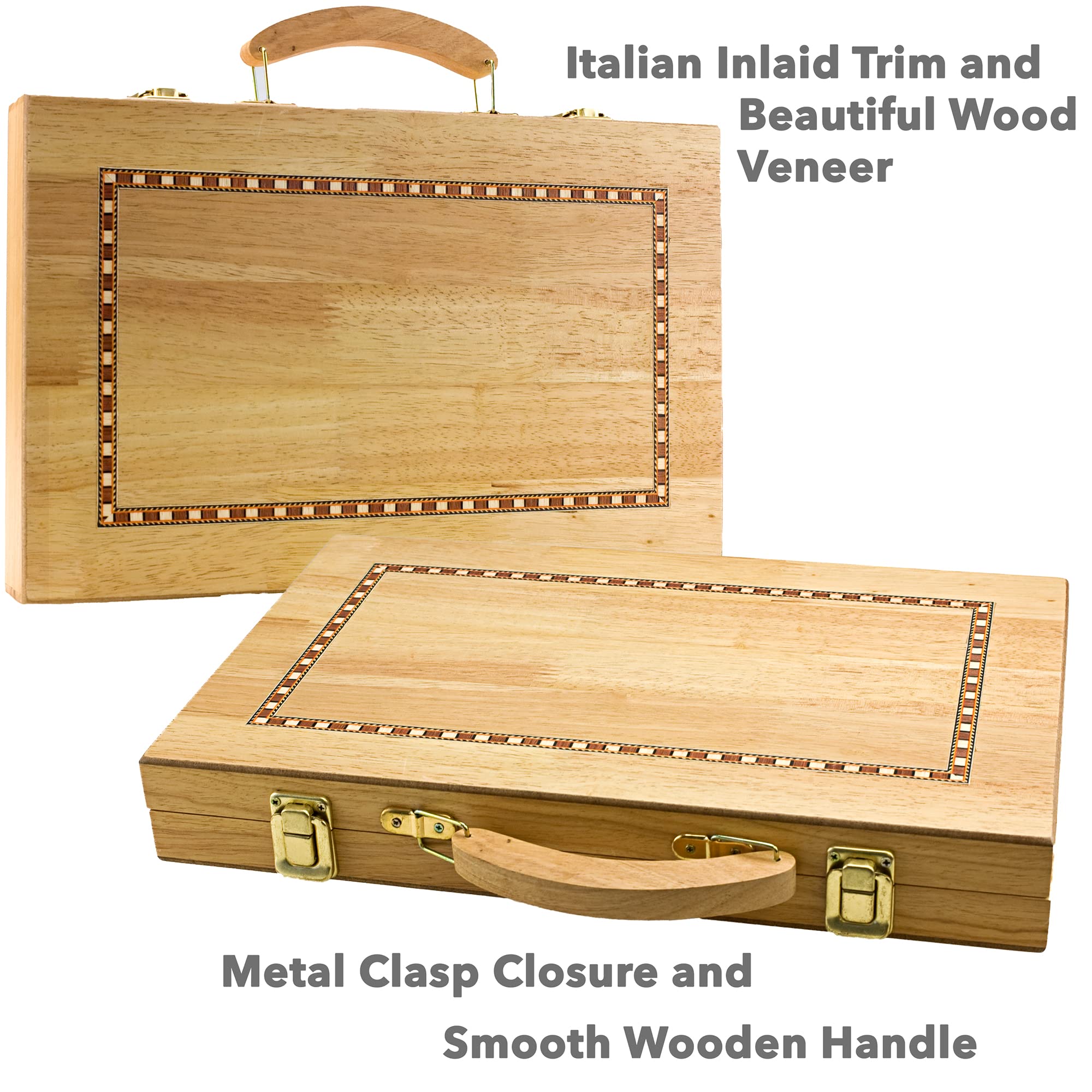 Sterling Games Wooden Backgammon Set for Adults, 15" Foldable Backgammon Board Game Set with Travel Handle and Metal Clasps