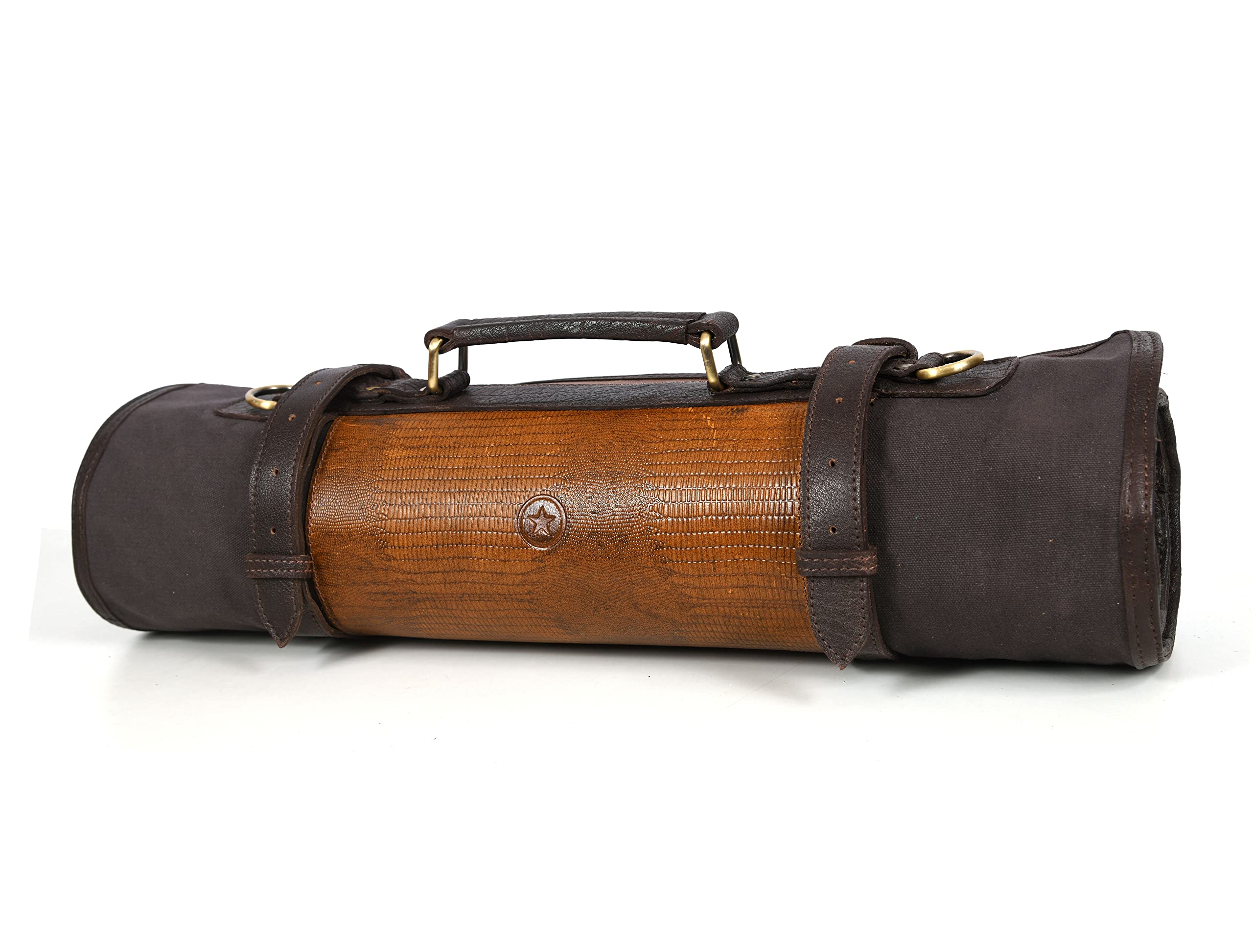 Leather Canvas Knife Roll Storage Bag Expandable 10 Pockets Detachable Shoulder Strap Travel-Friendly Chef Knife Case Roll By Aaron Leather Goods (Nelson, Canvas Leather)