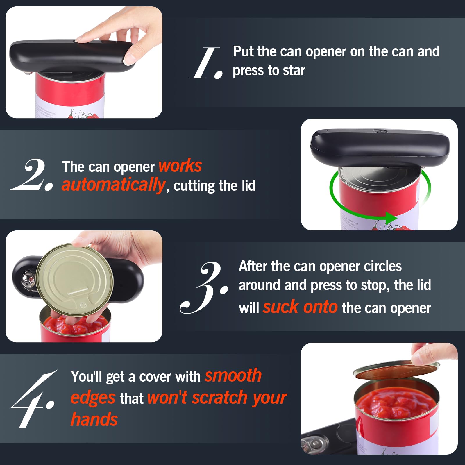Electric Can Opener, [Smart Control] Automatic Rechargeable Can Opener Smooth Edge for Kitchen, Homtronics One Touch Hands Free Cordless Can Opener Electric for Seniors, Housewives, Arthritics