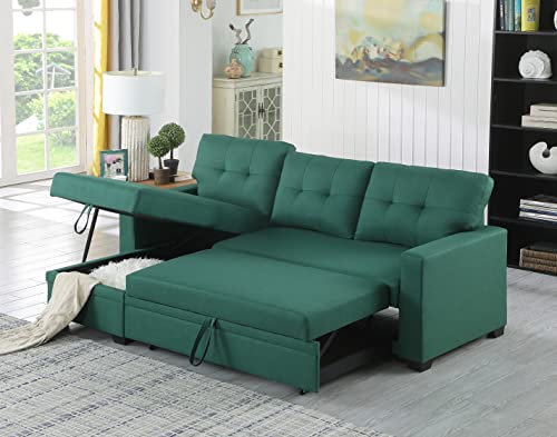 FAVSH Linen Upholstered Sectional Sofa,L-Shape Convertible Sleeper SectionalSofa with Storage Chaise and Pull-Out Bed for Living Room,Apartment,Office,Green