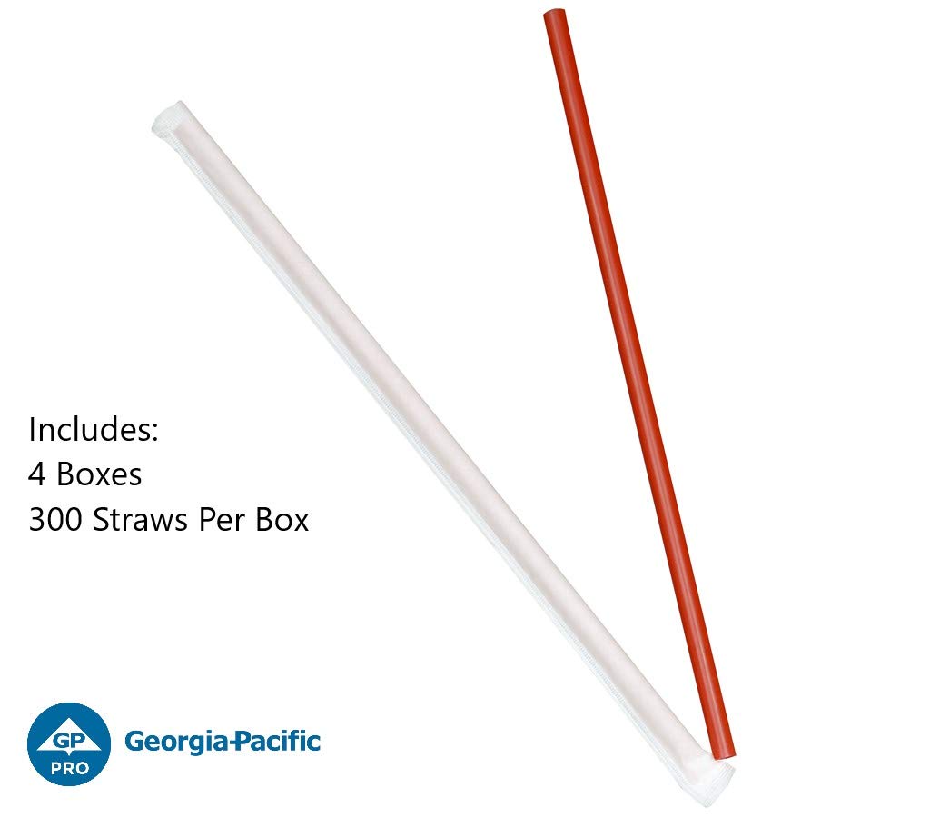 Dixie 10.25" Wrapped Polypropylene Plastic Giant Straw by GP PRO (Georgia-Pacific), Red, GW104, 1,200 Count (300 Straws Per Box, 4 Boxes Per Case)
