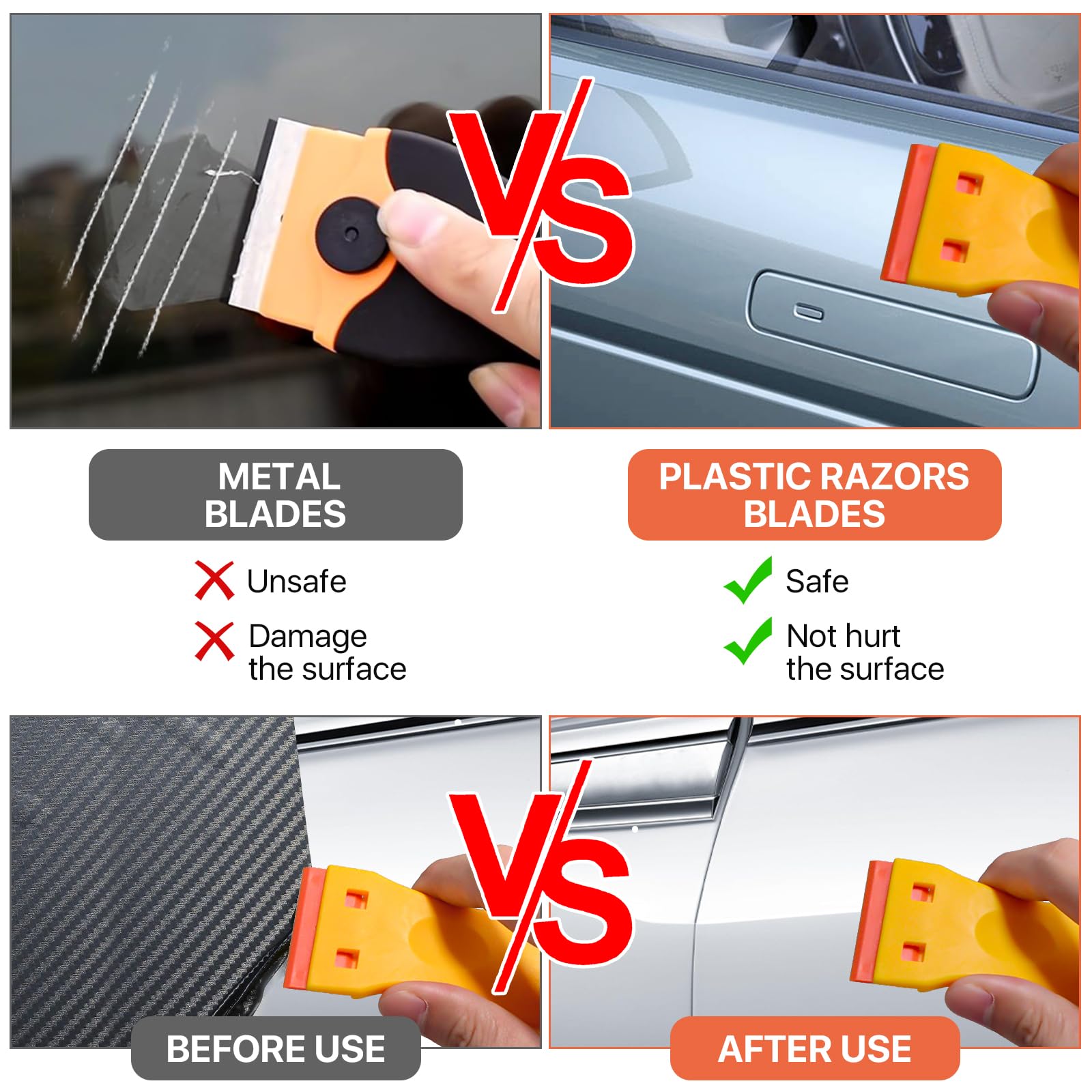 Lainballow 500 Pcs Plastic Razor Blades, Double Edged Scraper Blades, Plastic Knife Blades Replacement Suit for Cleaning Glass and Removing Decals, Stickers, Adhesive Labels