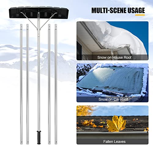 GYMAX Snow Roof Rake, 4.8-20FT Extendable Aluminum Snow Removal Tool with Anti-Slip Handle & 25” Wide Blade, Snow Rake for House Roof Leaves, Dribs