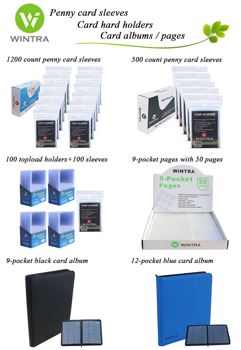 WINTRA 100 Count Semi-Rigid Card Holder with 100 Pack Penny Card Sleeves, Quality Card Submission Card Sleeves Protectors