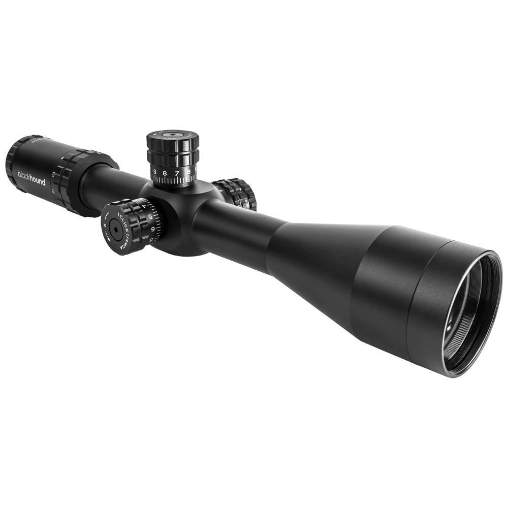 Blackhound Optics Genesis 6-24x50 FFP MOA, Illuminated 1/4 MOA Reticle, Zero Stop and Parallax with 30mm Rings, 50mm Hood and Mounting Bubble Levels