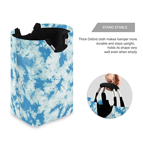 susiyo Blue White Tie Dye Laundry Hamper Collapsible Laundry Basket Organizer Storage Bin for Dorm Clothes