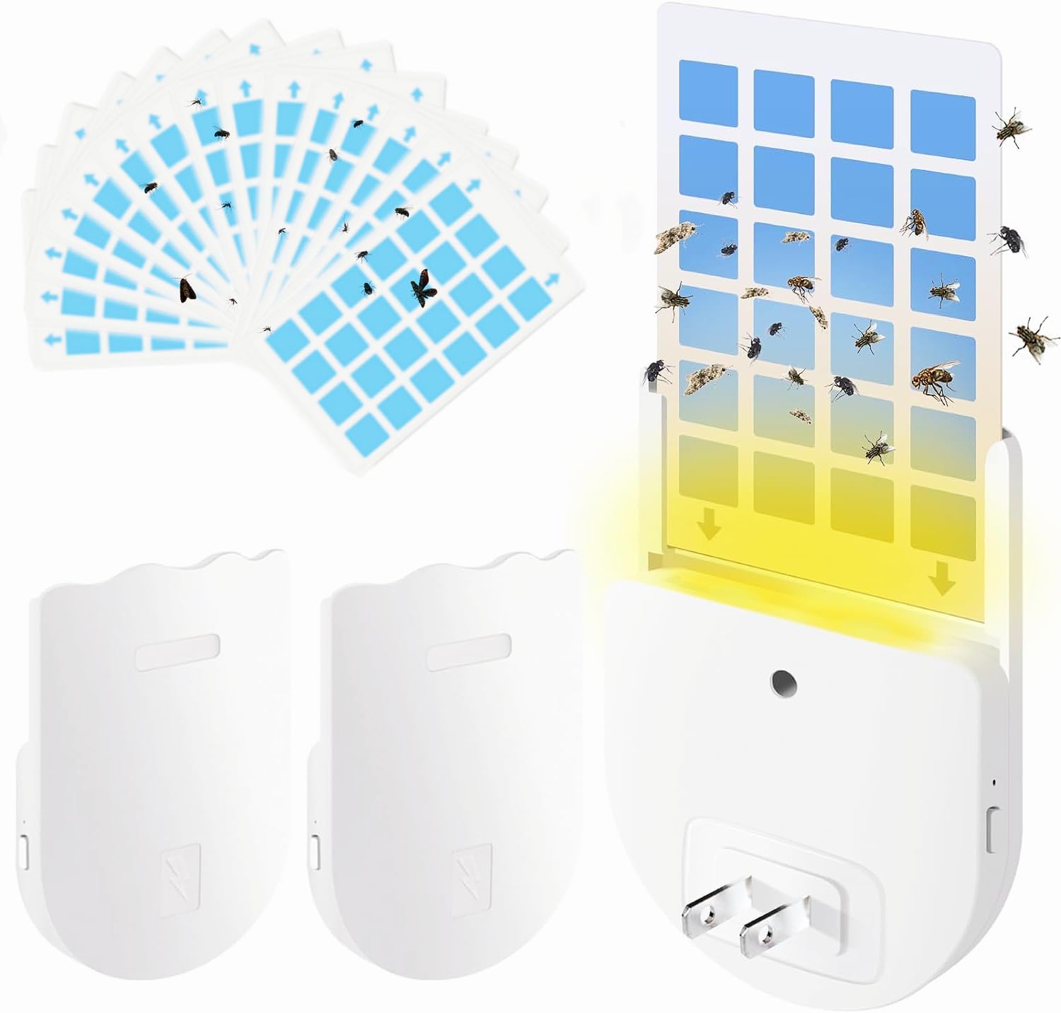 Fly Trap Indoor, Gnat Traps for House Indoor, Fruit Fly Traps for Indoors, Stem Flying Insect Light Trap, Plug-In Bug Zapper for Flies, Fruit Flies, and Other Flying Insects White(2 Device+15 Refills)