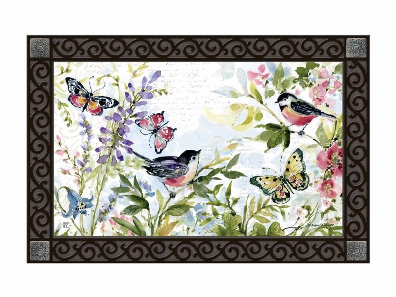 Studio M MatMates Garden Song Decorative Floor Mat Indoor or Outdoor Doormat with Eco-Friendly Recycled Rubber Backing, 18 x 30 Inches, Multi
