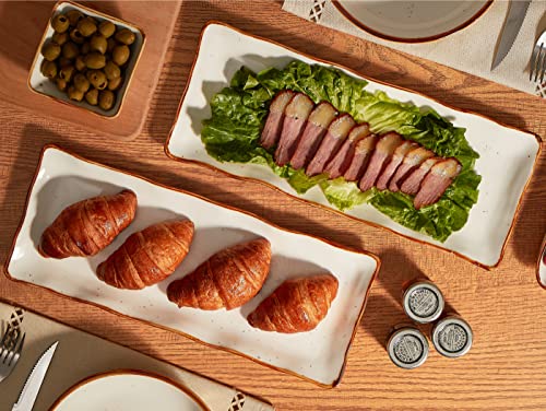 ONEMORE Large Serving Platters, 15 inch Serving Plates Set of 2, Ceramic Platters for Serving Food, Oven Safe Serving Trays and Platters for Entertaining Party, Creamy White