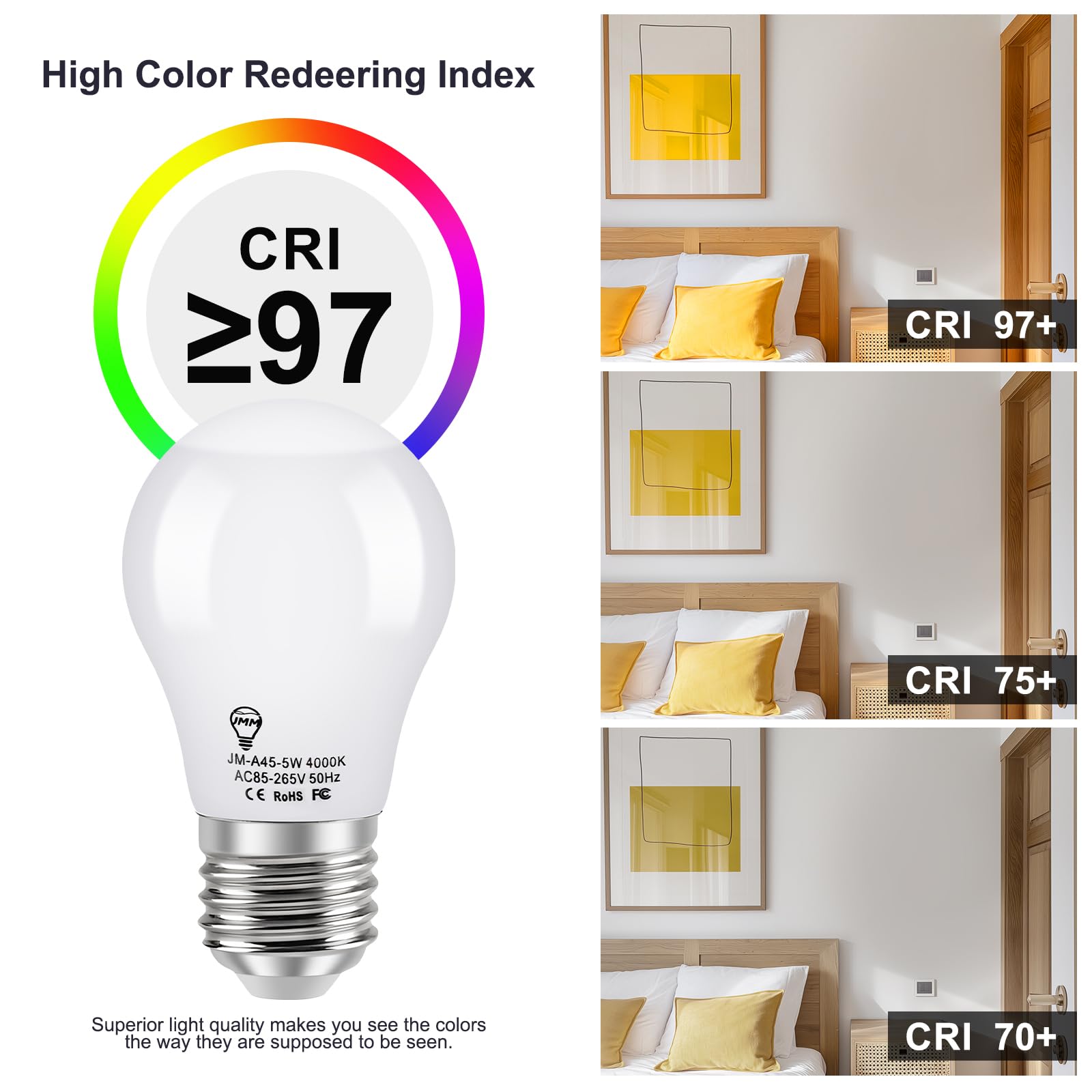 Frideko 2 Packs LED Light Bulbs, Eye Friendly Bulb, No-Flicker, No-Blue Light, Fall Resistance Light Bulb, A45 Bulb 4000K, Soft White Light, 600LM, Energy Efficient 5W, No-Dimmable