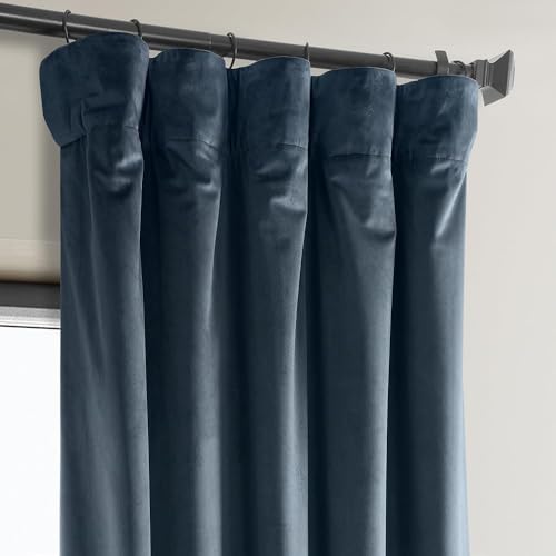 HPD Half Price Drapes Heritage Plush Velvet Curtains 96 Inches Long Room Darkening Curtains for Bedroom & Living Room 50W x 96L, (1 Panel), Avalon Blue