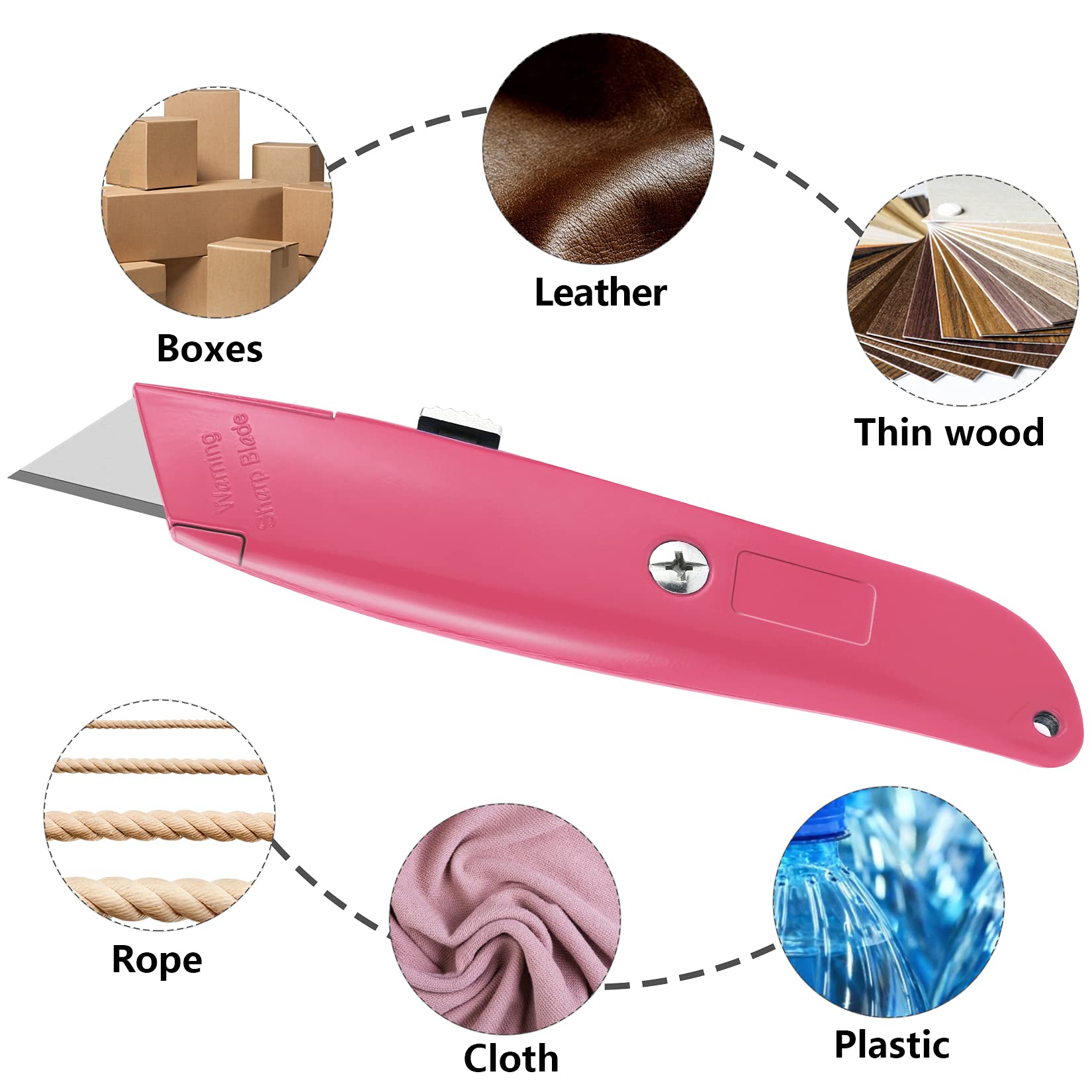 DIYSELF 2 Pack Box Cutter Retractable with 10 Pack Utility Knife Blades, Sharp SK5 Steel Utility Blades, Box Cutters for Cardboard, Paper, Carton(Pink)