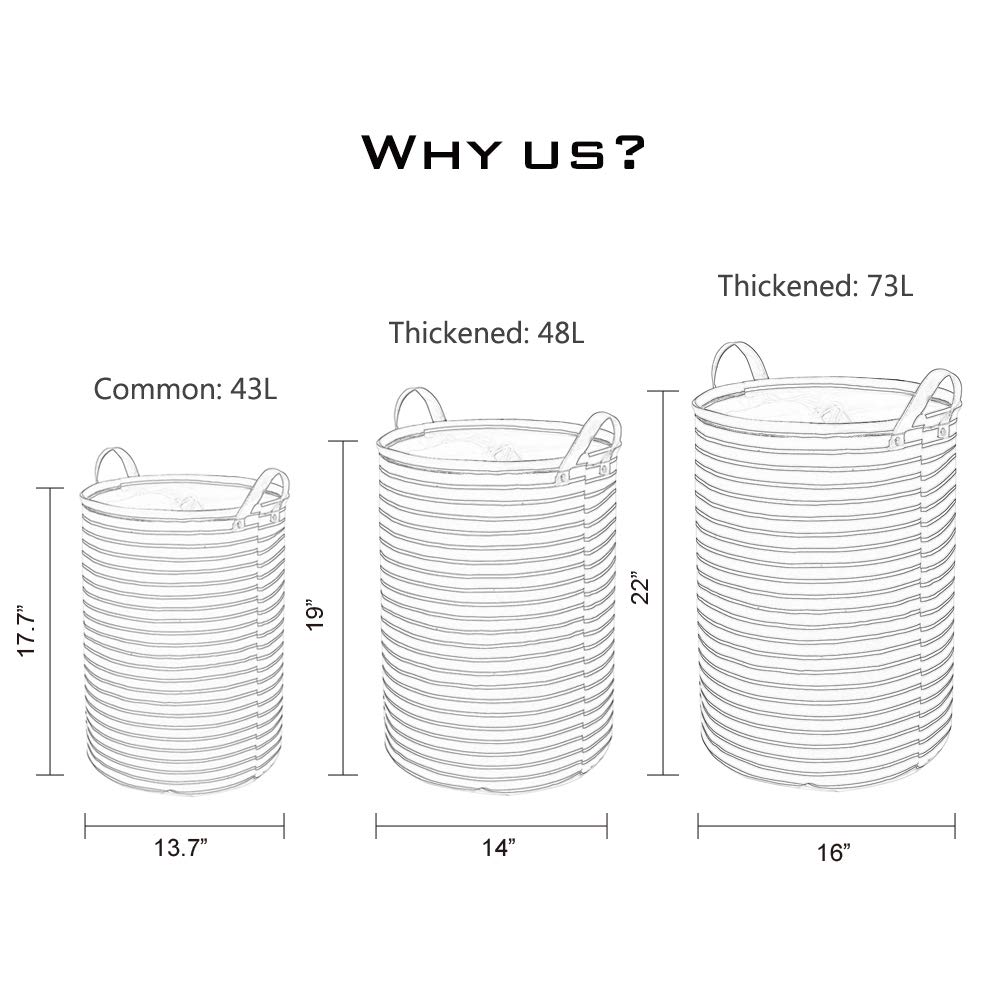 FRIENDIY Large Laundry Hamper, Removable Laundry Basket, foldable fabric laundry basket, drawstring waterproof round cotton linen storage basket. (Blue Strips, 17.7"/Medium)