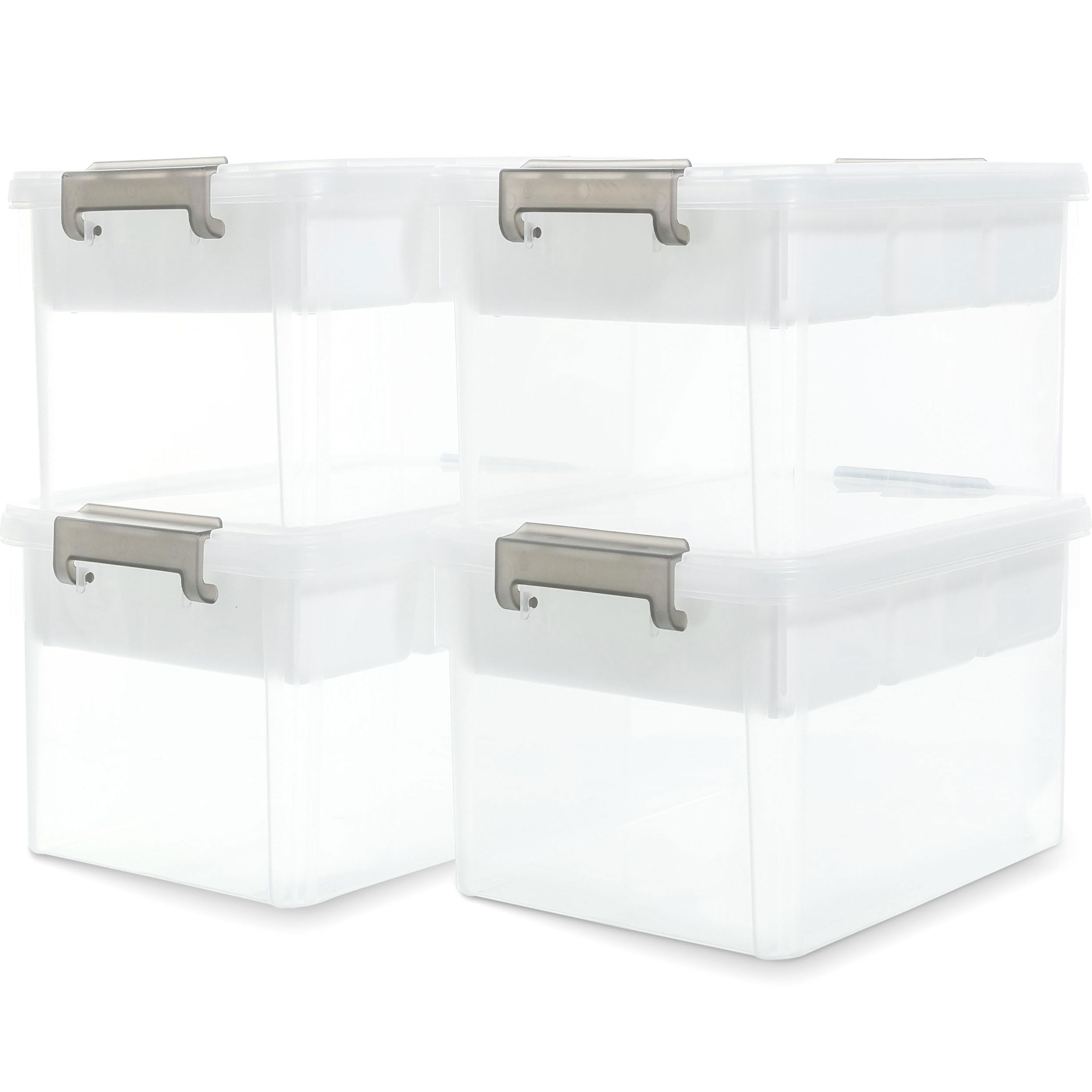 Citylife 17 QT Storage Box with Removable Tray Closet Organizers and Storage Clear Storage Container for Organizing, Craft, Tools, Files, Office Supplies, 4 Packs