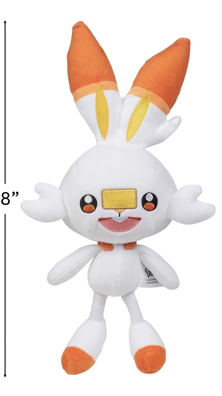 Pokémon 8" Scorbunny Plush - Sword and Shield Starter Figure - Authentic Soft Stuffed Animal Toy - Valentine's Day & Easter Basket Stuffer Gift for Kids, Boys, Girls - 2+
