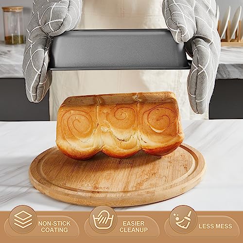 HONGBAKE Bakeware Sets, Baking Pans Set, Nonstick Oven Pan for Kitchen with Wider Grips, 10-Pieces Including Rack, Cookie Sheet, Cake Pans, Loaf Pan, Muffin Pan, Pizza Pan - Grey