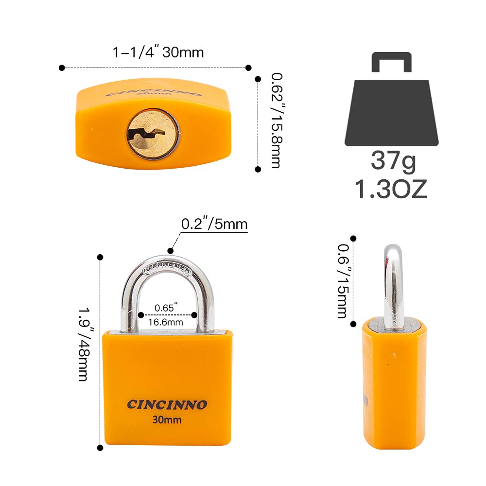 CINCINNO Set of 8 Small Locks,Covered Aluminum Keyed Alike Padlocks,30MM Weatherproof Lock with Same Key,Outdoor Padlock for Sheds, Storage Unit ,School Gym Locker, Toolbox