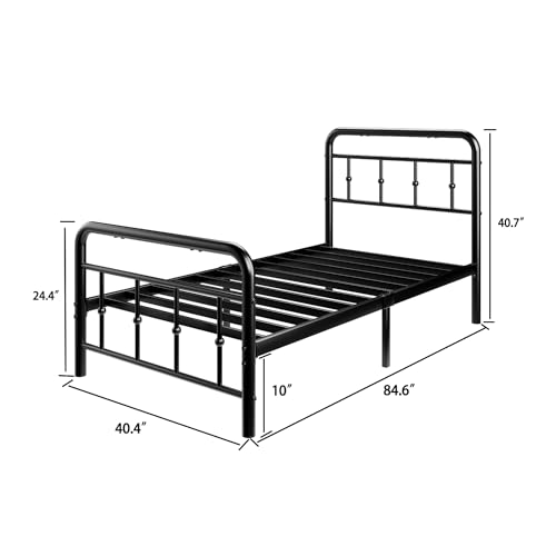 Catrimown Twin XL Bed Frame with Vintage Headboard and Footboard, Victorian Style, Wrought Iron, Under Bed Storage, No Box Spring Needed, Noise Free, Heavy Duty, Black