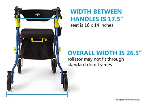 Medline Premium Empower Rollator Walker with Seat, Folding Rolling Walker with 8-inch Wheels, Black, 1 Count (Pack of 1)