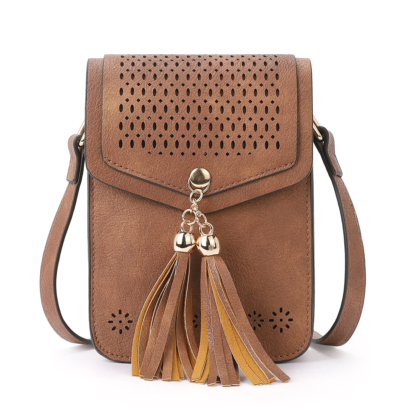 CLUCI Small Crossbody Bags for Women, Shoulder Bag with Tassel, Cell Phone Wallet Purse Brown