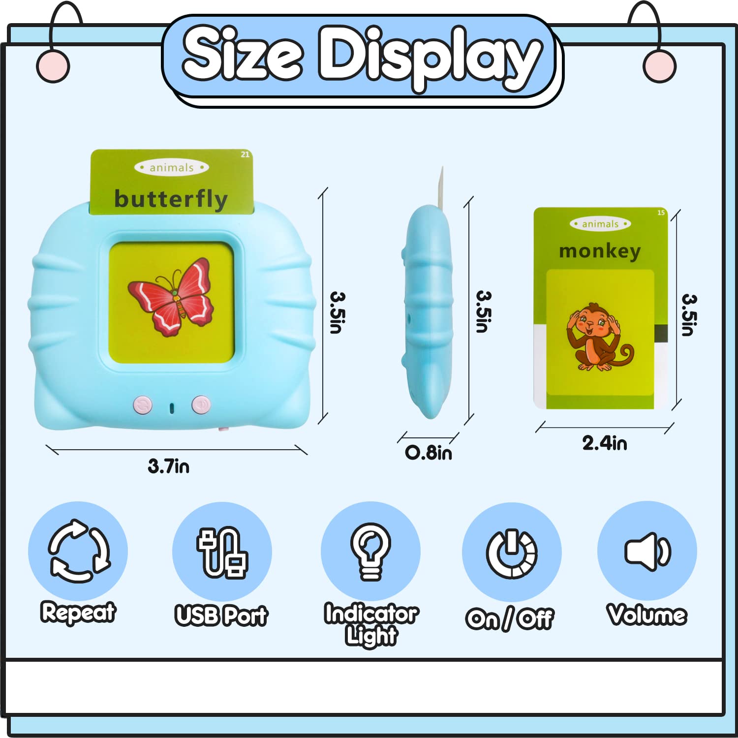Toddler Flash Cards Learning Toys for 2 3 4 5 6 Year Old Reading Machine with 112 Pcs Flash Cards 224 Words Preschool Learning Activities for Toddlers Kids Birthday Gifts (Blue)