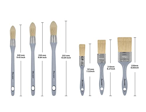 ROLLINGDOG Edge Paint Brush-Trim Paint Brush,3 Pointed Round Edge Brushes and 3 Flat Paint Brushes for Sash,Stain,Varnish,Baseboards(Pack of 6)