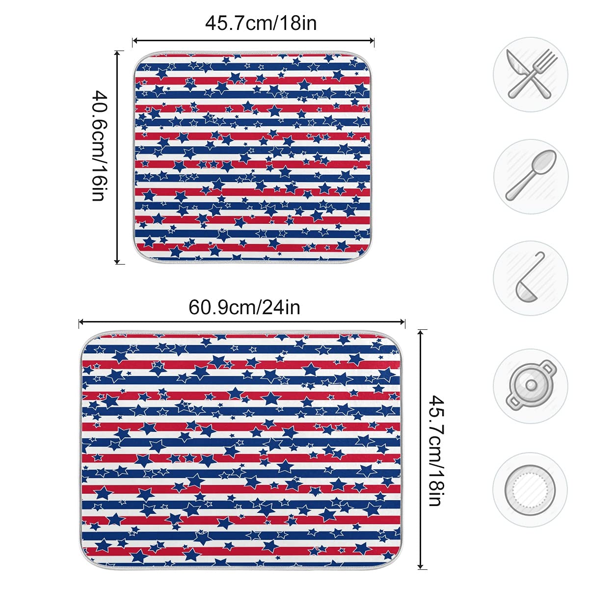 Dish Drying Mat American Stars And Stripes Kitchen Counter Mat Dishes Pad Dish Mats for Drying 4th Of July, Reversible, Super Absorbent 18x24