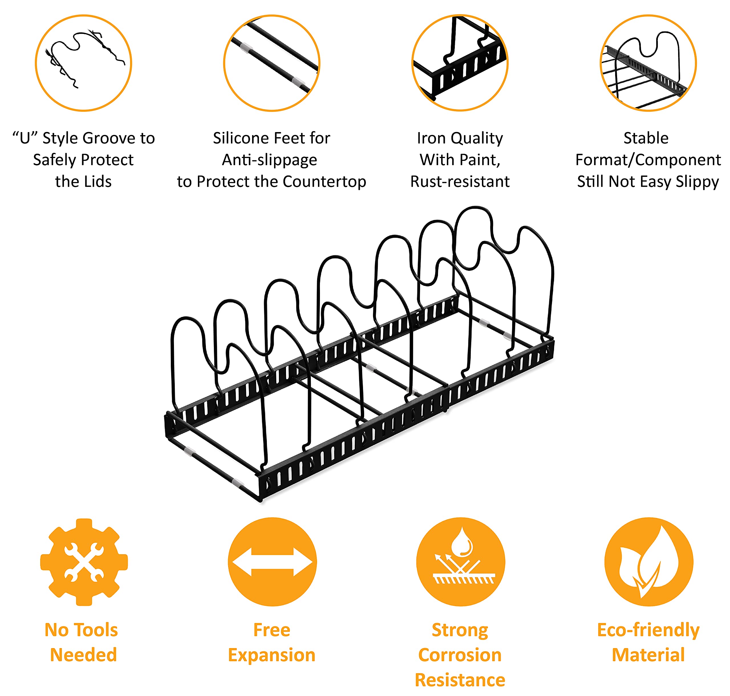 COZIMORE Pots and Pans Organizer,Pan Organizer rack for cabinet, and Rack Organizer with 7 dividers,Dish Rack for Cabinets, Lid Organizer, Cabinet Organizer BLACK