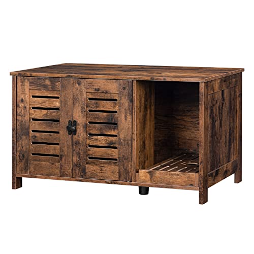 HOOBRO Litter Box Enclosure, Cat Washroom, Double Door Cat House, Hidden Litter Box Furniture, Splash-Proof Litter Control Board, Large Size, Side Table, Coffee Bedside Table, Rustic Brown FG80MW01