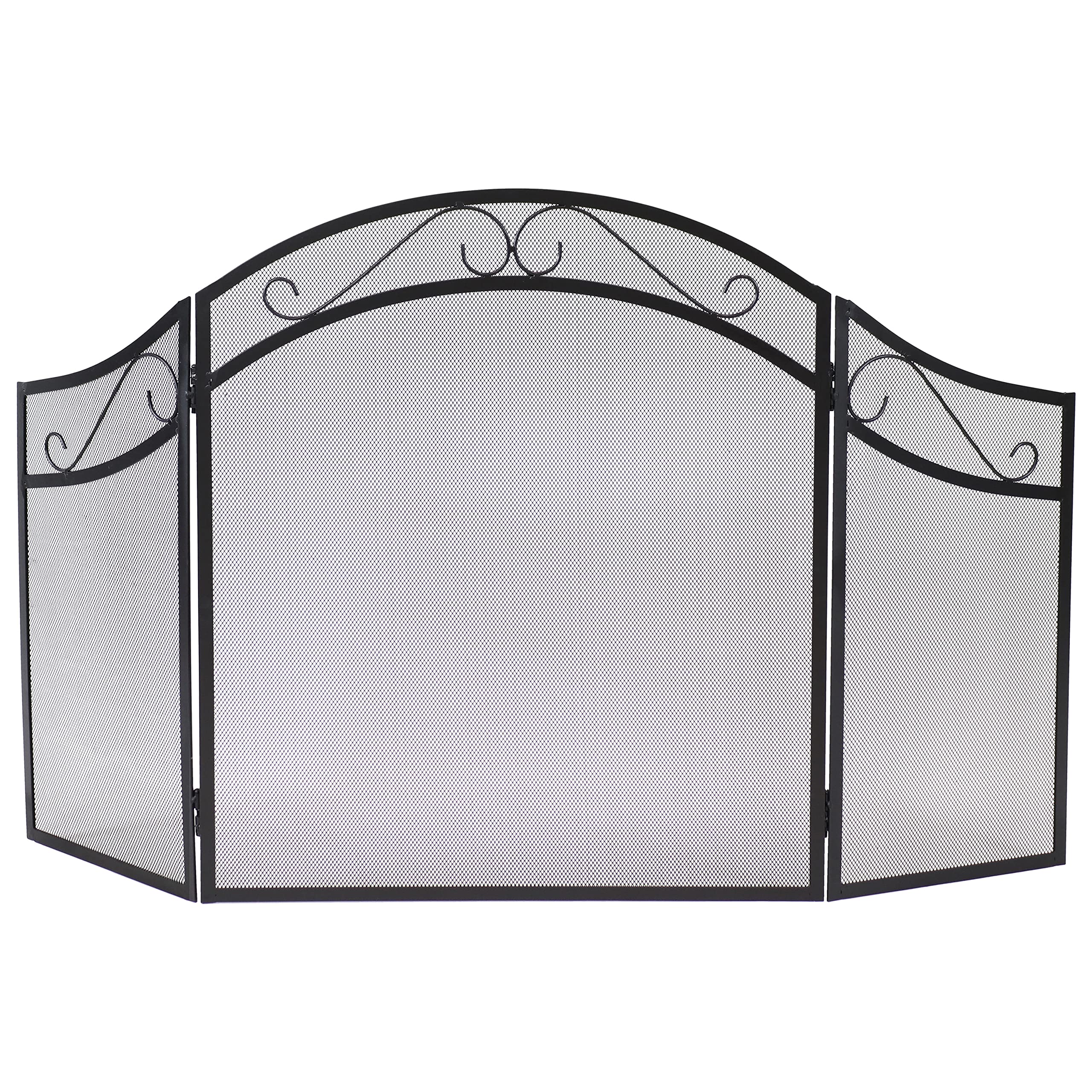 Sunnydaze Elegant Scrolling Design Steel 3-Panel Fireplace Screen with Black Powder-Coated Finish