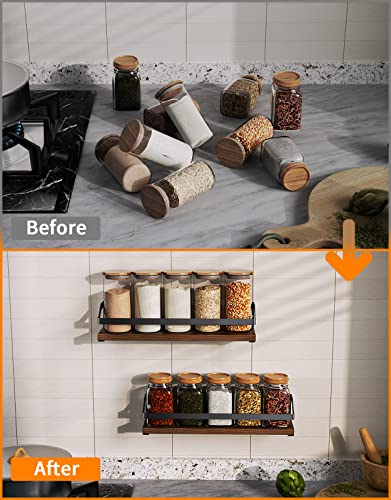 SWTYMIKI Spice Rack Wall Mount, 2 Pack Rustic Natural Wood Spice Rack Organizer for Cabinet, Hanging Spice Shelf for Kitchen Seasoning Organizer, Cabinet Organizer and Wall Storage