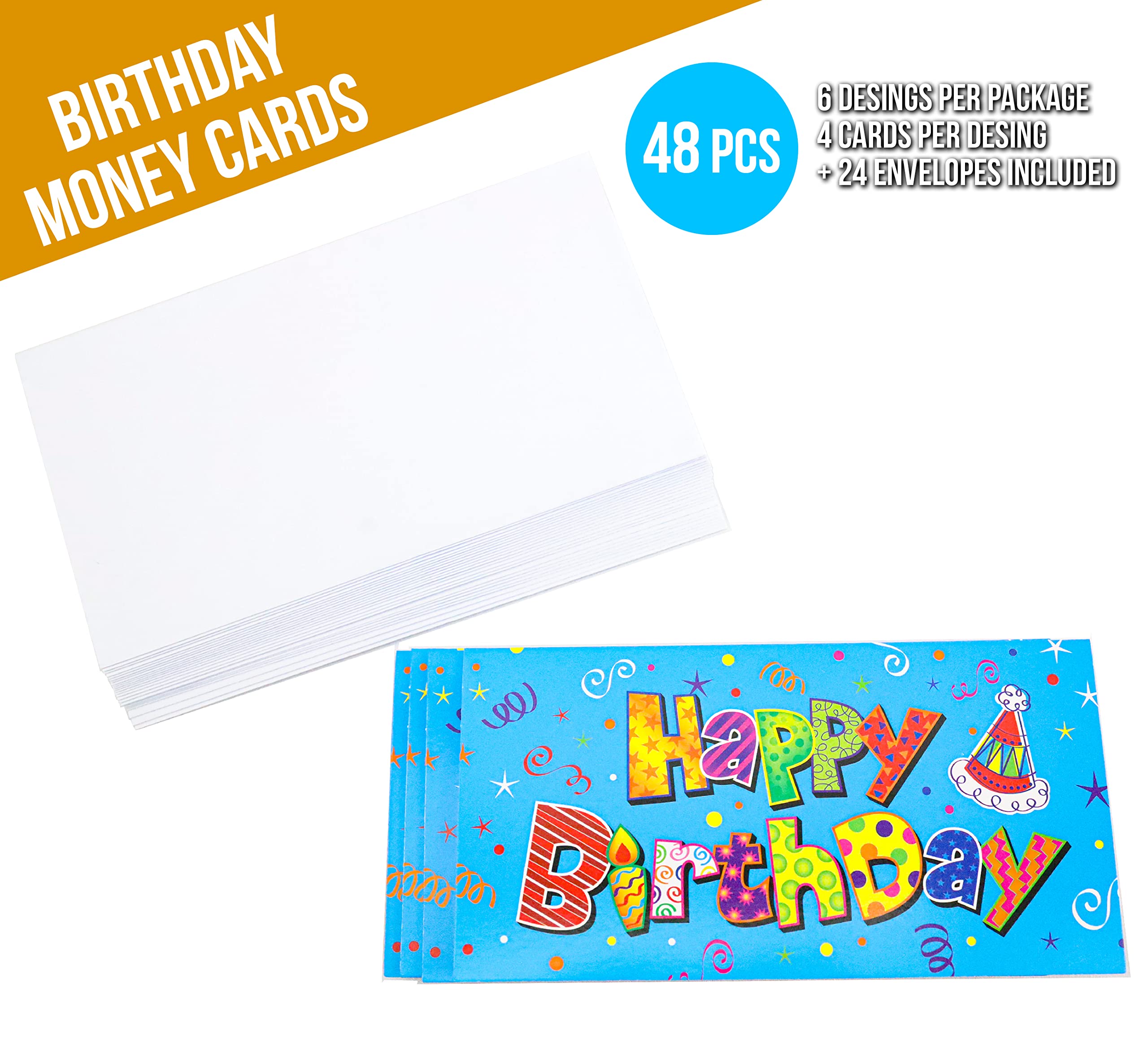 Iconikal Gift Card/Money Holders with Envelopes, Happy Birthday, 24-Pack