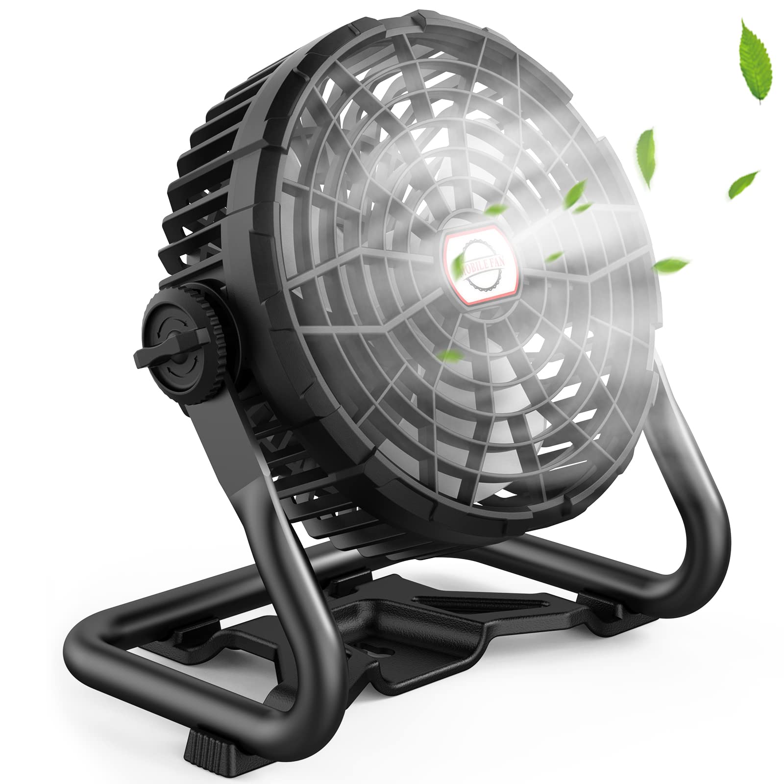 sunvito Outdoor Floor Fan with Light, 8 Inch Portable Battery Operated High Velocity Industrial Fan with hook, Rechargeable Floor Fan for Garage, Camping, Gym, Indoor (fan00001)