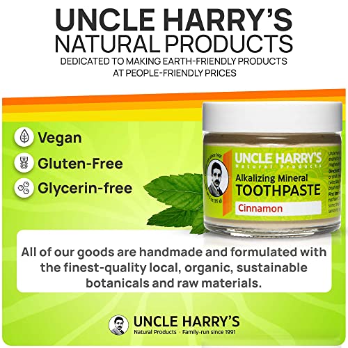Uncle Harry's Cinnamon Remineralizing Toothpaste | Natural Whitening Toothpaste Freshens Breath & Promotes Enamel | Vegan Fluoride Free Toothpaste (4 Pack)