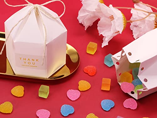 ONLYKXY 50pcs Wedding Candy Boxes 4x7x9cm/1.57x2.75x3.54inch Hexagonal White Kraft Paper Gift Wrap Boxes for Party Favors Wedding Bridal Shower Macaroon Holiday Dinner Birthday Party Decorative Box (White Rope)