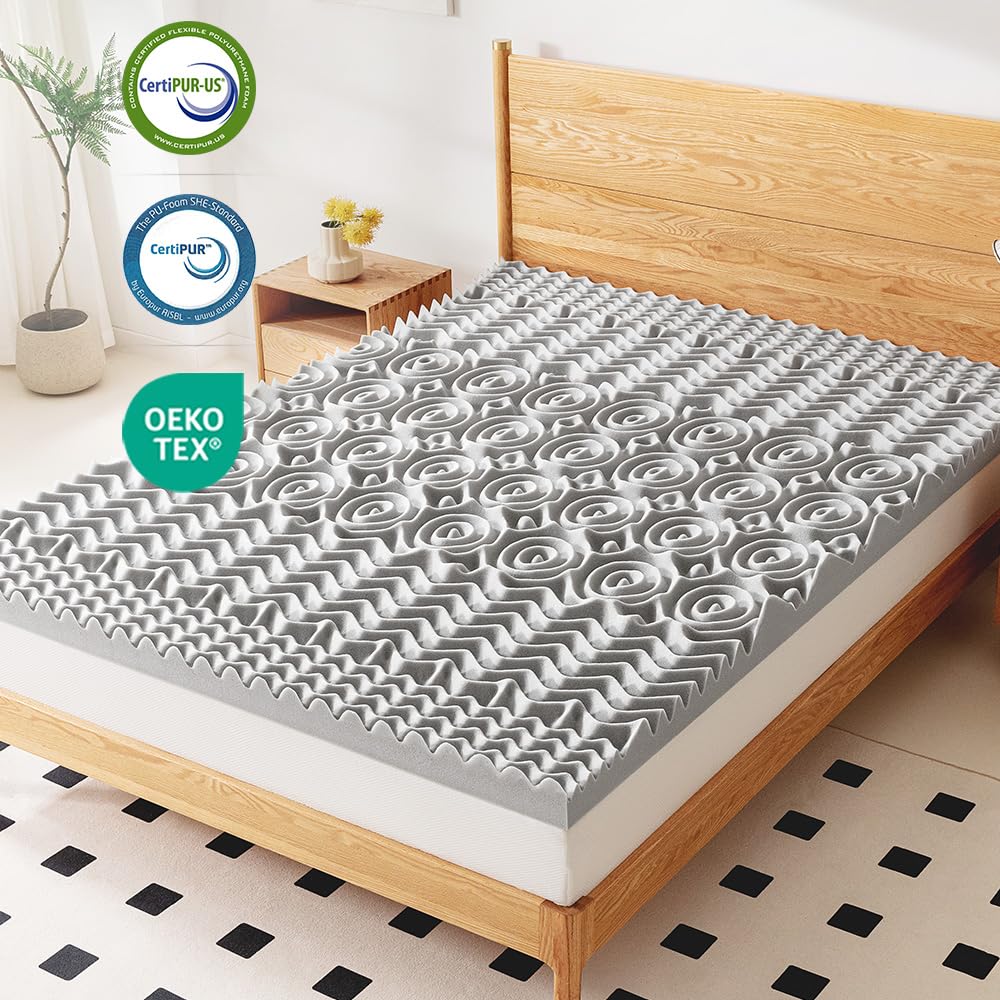 GELSEA 3 Inch Memory Foam Mattress Topper,5-Zone Bamboo Charcoal Infused Mattress Pad for Back Pain,Ventilated Soft Bed Topper,Odor Absorption (3 Inch, King)