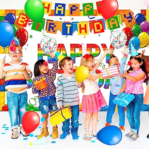 Building Blocks Birthday Party Supplies,114pcs Building Block Party Decorations&Building Blocks Tableware Set - Building Blocks Party Plates Napkins Backdrop Balloons etc Building Block Party Supplies
