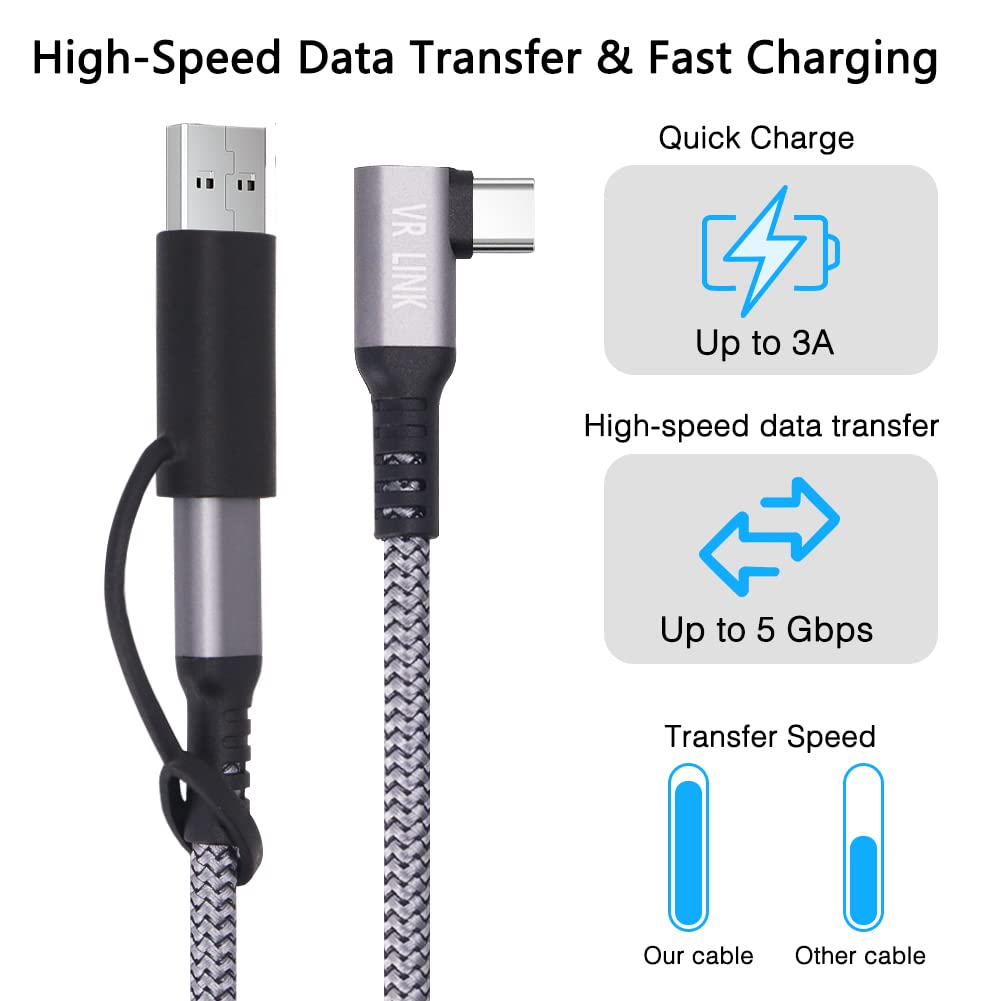 Compatible with Oculus Link Cable Quest 2, 20FT (6M) Virtual Reality Headset Cable High Speed PC Data Transfer, Fast Charging USB 3.0 to USB C Cable for Gaming PC and Steam VR