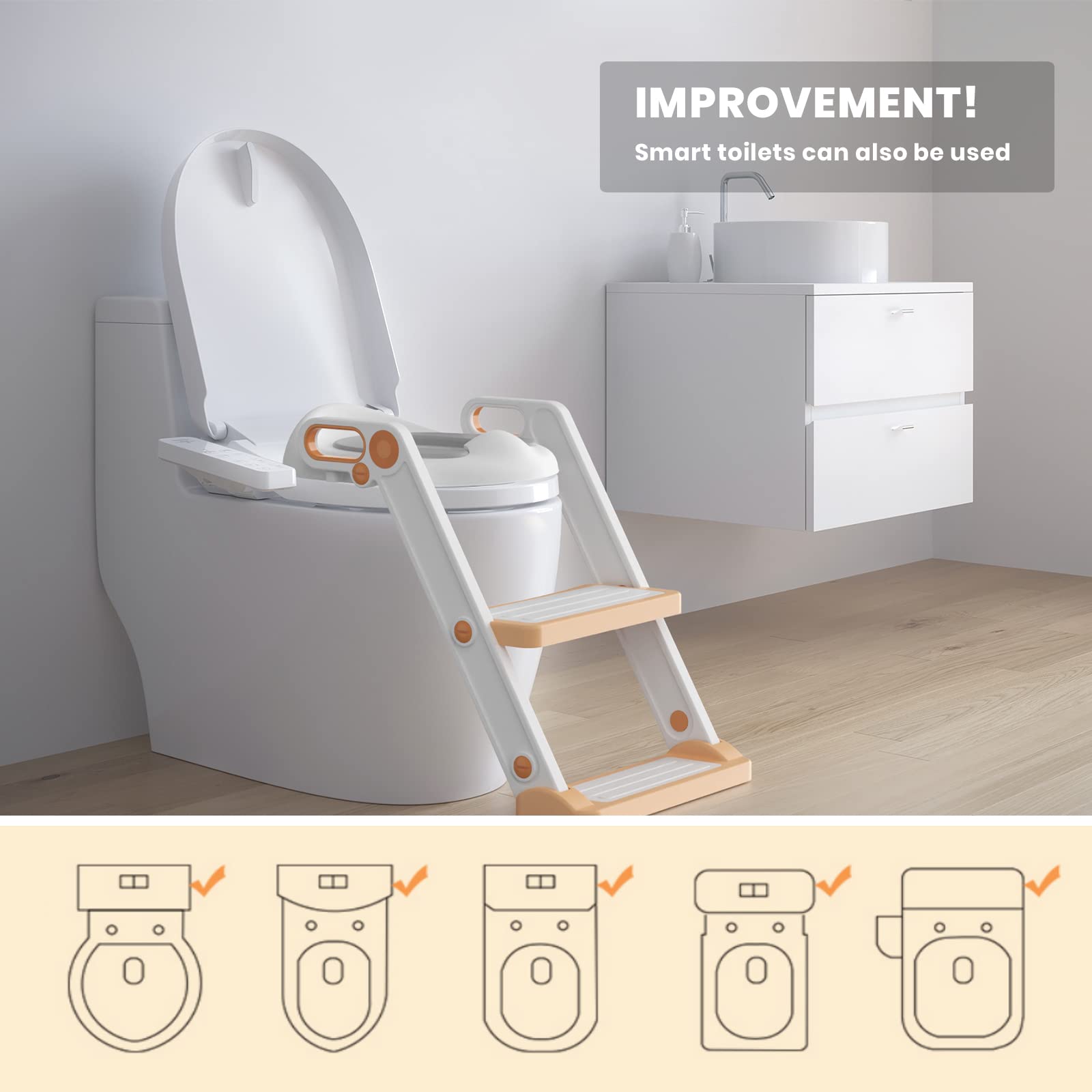 CODOGOY Potty Training Toilet Seat with Step Stool Ladder for Boys/Girls Height Adjustable Toddlers Potty Training Seat