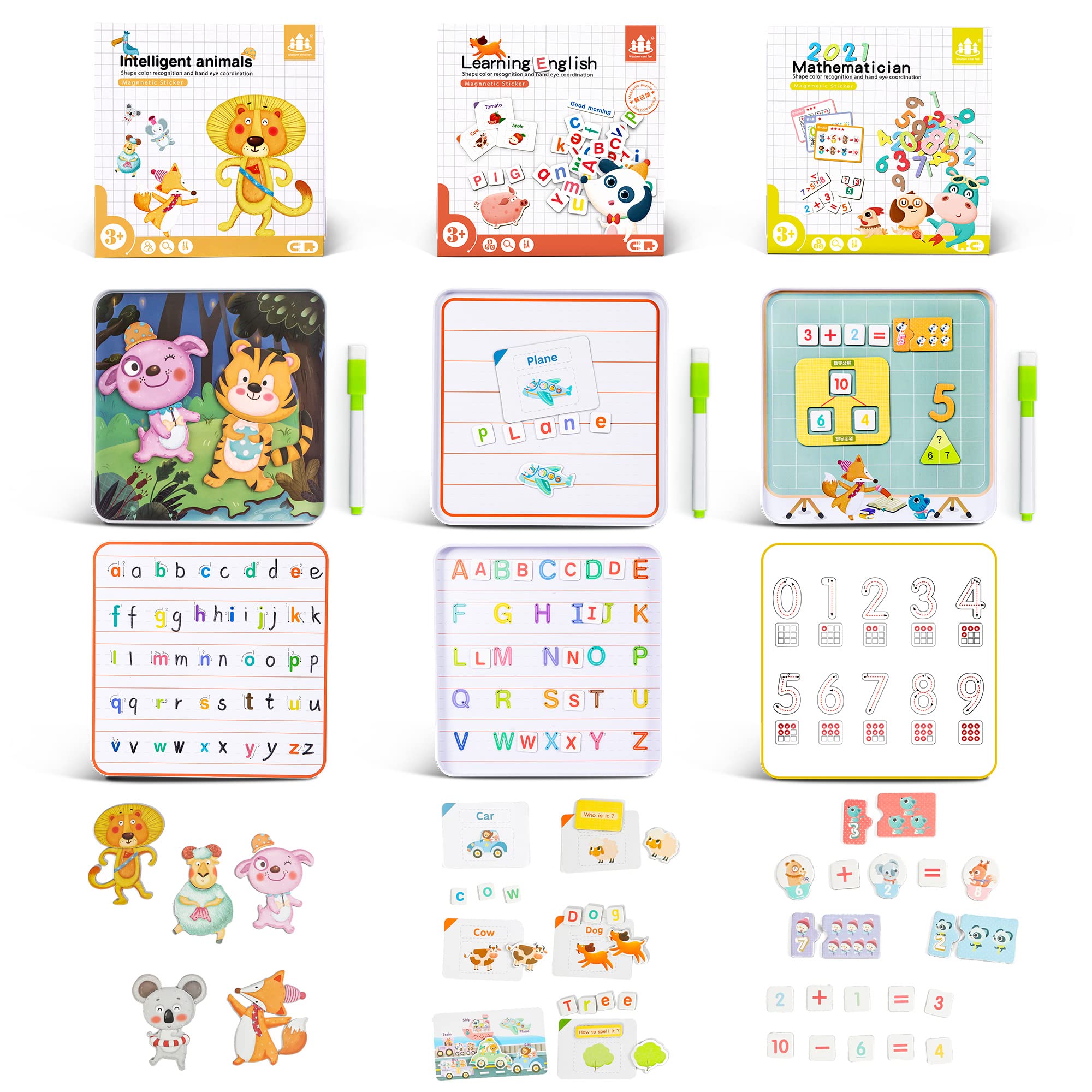 TOGELIN Preschool Learning Activities, Sight Words Flash Cards Kindergarten, Educational PreK Workbook Toys for 2 3 4 5 6 Years Old, Learning Toys with Magnetic Letter&Number Puzzles-3 Pack