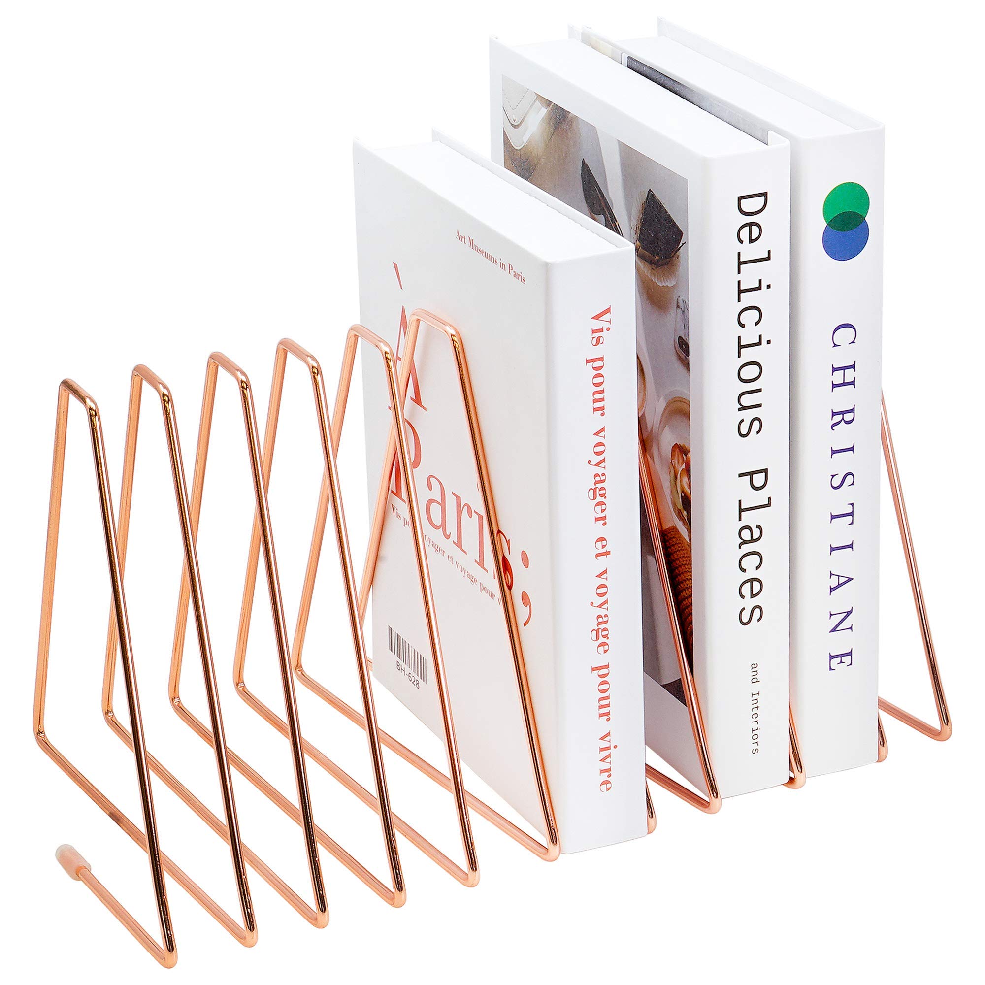 CAXXA 10 Slots Triangle Bookshelf, File Sorter, Magazine Holder, Document Holder, Rose Gold