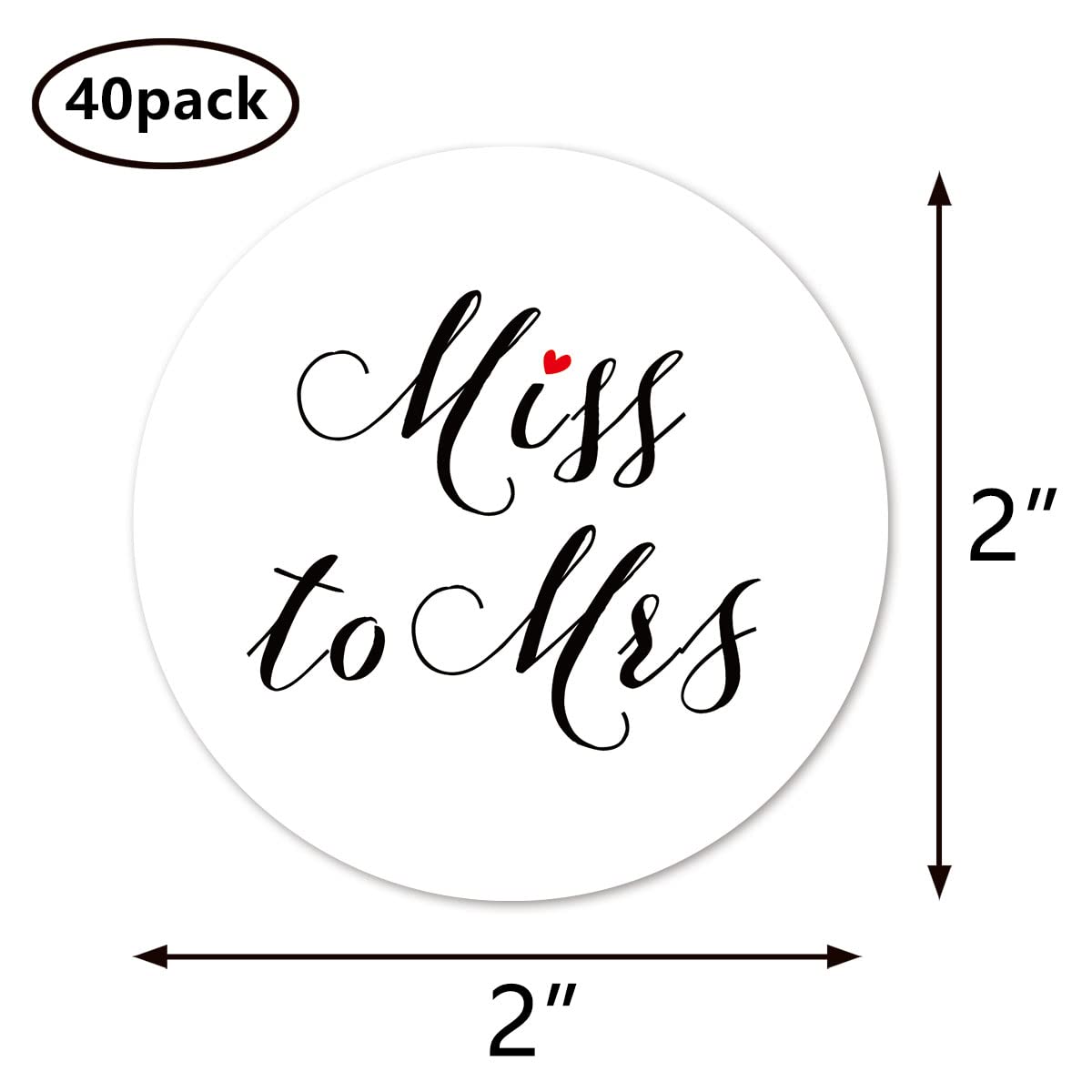 Miss to Mrs Stickers, 2inch Wedding Bridal Shower Bachelorette Party Favor Labels 40-Pack