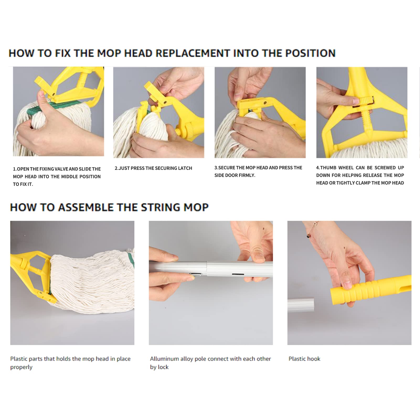 Esuphands Loop-End String Wet Mop Heavy Duty Cotton Mop Commercial Industrial Grade Side Clip-On Mop Head for Floor Cleaning 59"